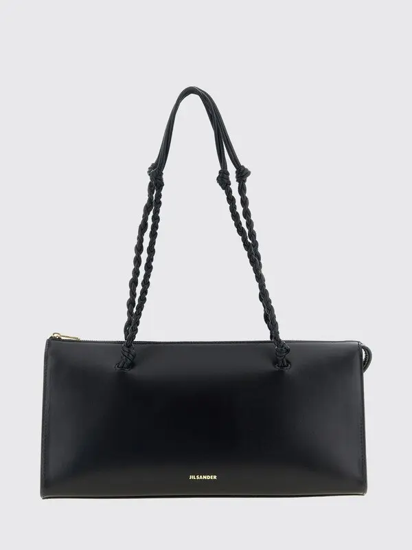 JIL SANDER Large Tangle Calfskin Leather Shoulder Bag With Braided Handle - Black