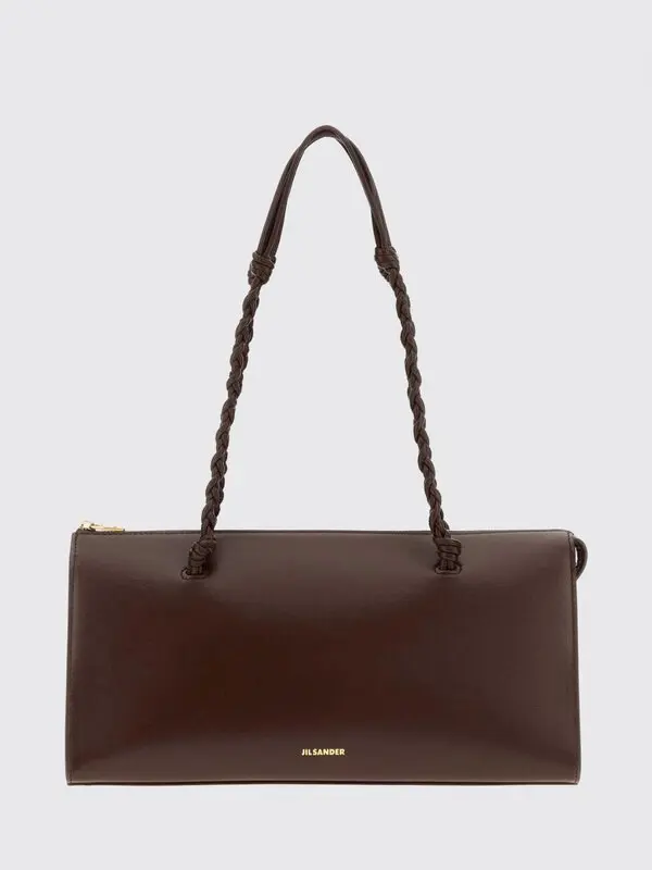 JIL SANDER Large Tangle Calfskin Leather Shoulder Bag With Braided Handle - Brown