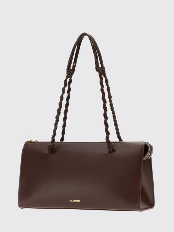 JIL SANDER Large Tangle Calfskin Leather Shoulder Bag With Braided Handle - Brown