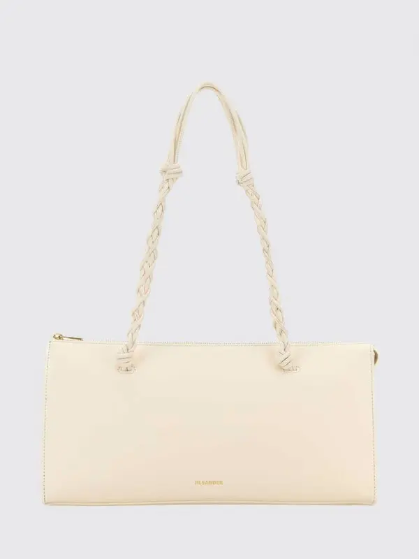 JIL SANDER Large Tangle Calfskin Leather Shoulder Bag With Braided Handle - White