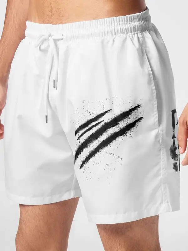 PLEIN SPORT Printed Technical Fabric Swim Trunks - White
