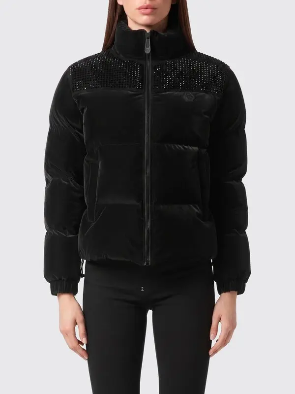 Philipp Plein Velvet Down Jacket With Rhinestone Embellishments