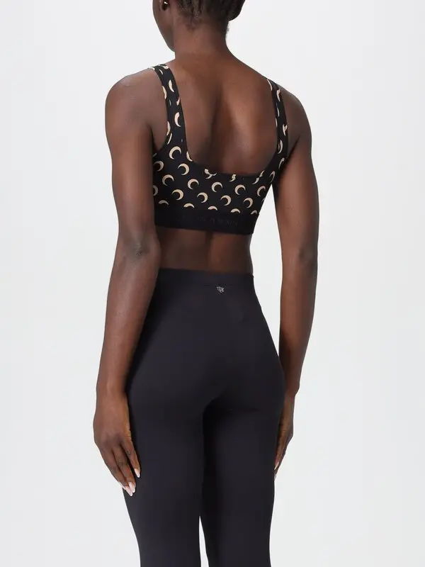 MARINE SERRE Stretch Nylon Crop Top With Logo Pattern - Black