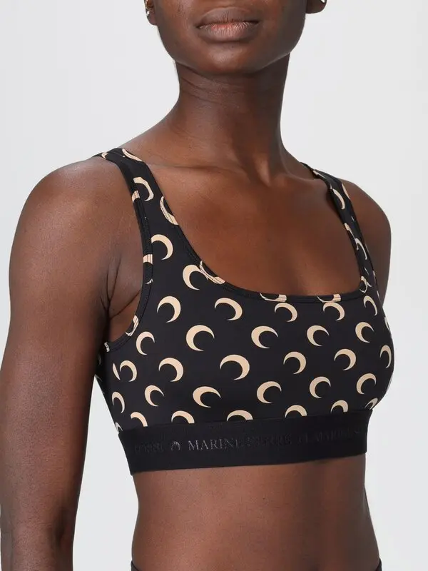 MARINE SERRE Stretch Nylon Crop Top With Logo Pattern - Black