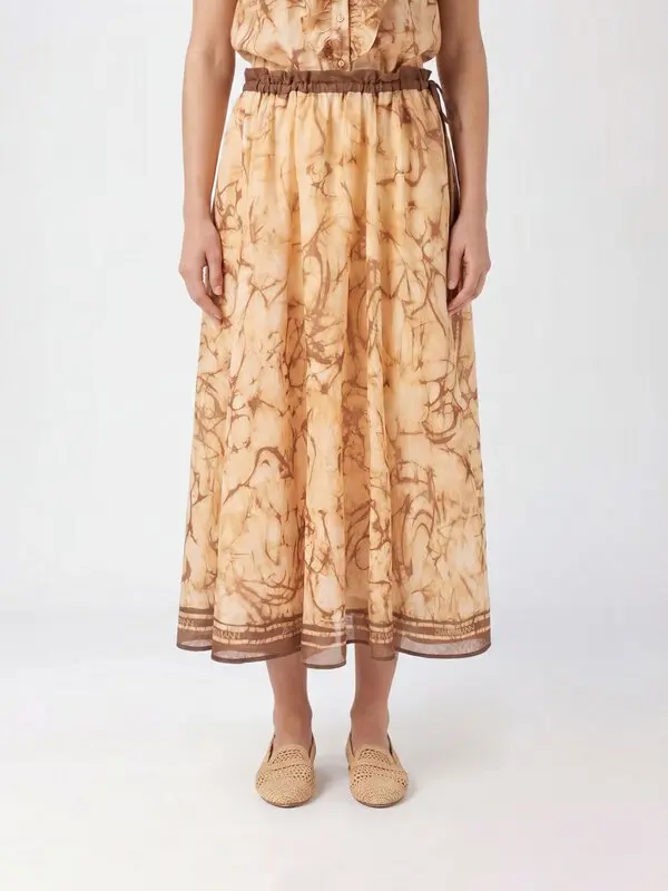 Zimmermann A-line Abstract Print Ramie Midi Skirt - Beige