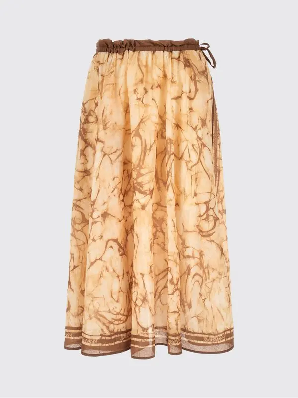 Zimmermann A-line Abstract Print Ramie Midi Skirt - Beige