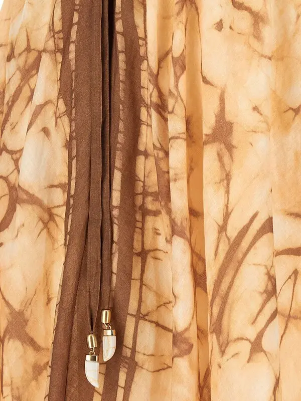 Zimmermann A-line Abstract Print Ramie Midi Skirt - Beige