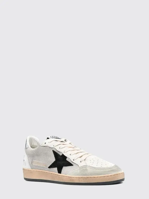 GOLDEN GOOSE Ball Star Low Top Sneakers In Leather And Mesh With Distressed Effect - Silver