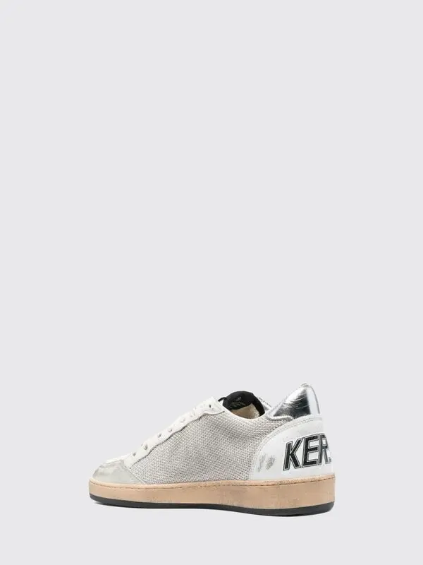 GOLDEN GOOSE Ball Star Low Top Sneakers In Leather And Mesh With Distressed Effect - Silver