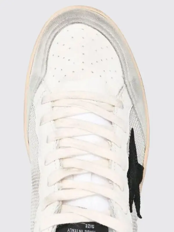 GOLDEN GOOSE Ball Star Low Top Sneakers In Leather And Mesh With Distressed Effect - Silver