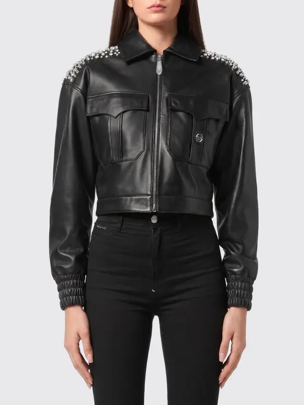 Philipp Plein Embellished Leather Cropped Jacket