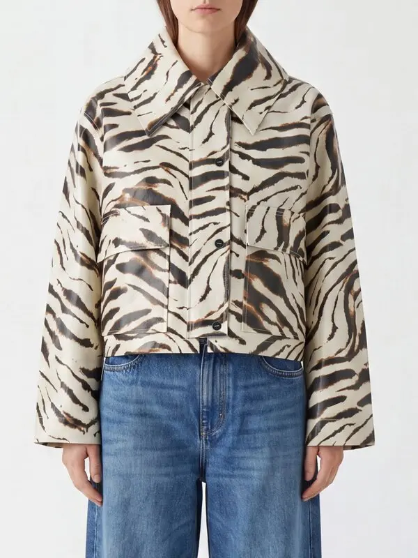 GANNI Cropped Zebra-print Leather Jacket With Patch Pockets