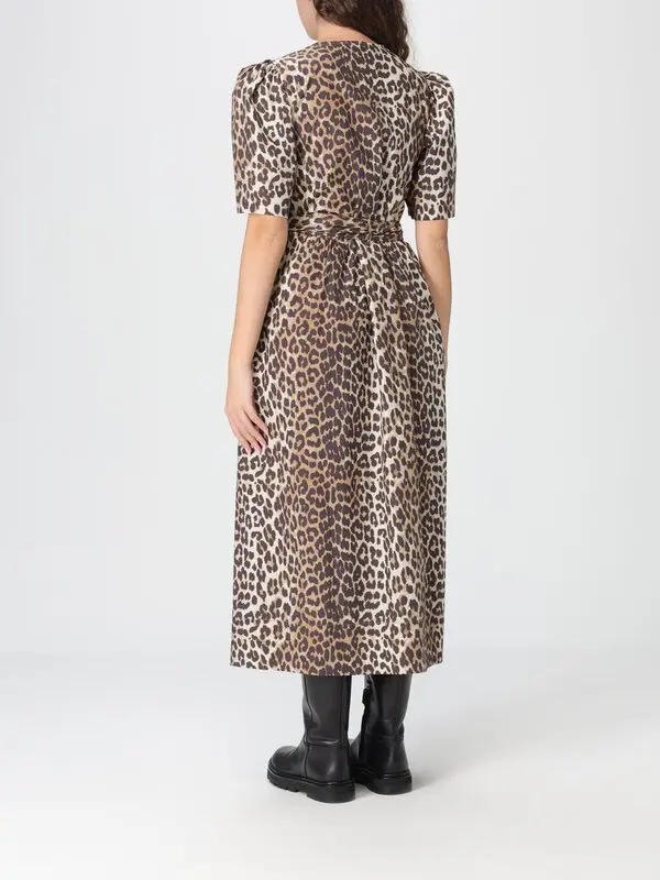 GANNI Leopard Print Midi Dress - Brown