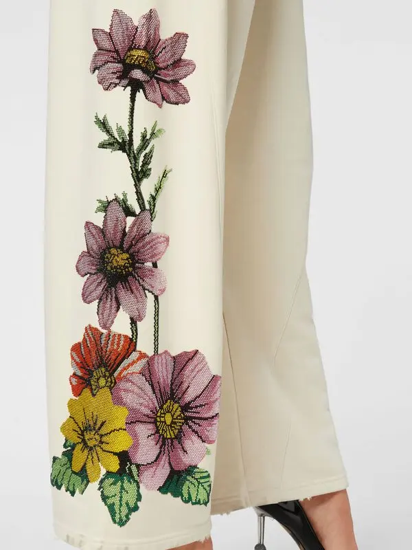 Philipp Plein Floral Embroidered Cotton Wide-leg Jogging Pants