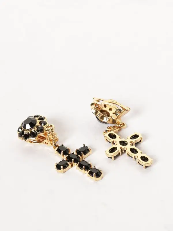 Dolce & Gabbana Brass Cross Drop Earrings With Rhinestones