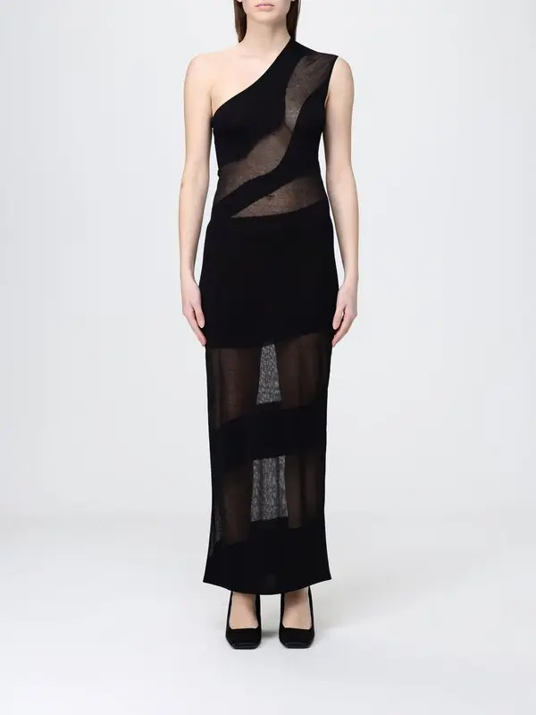 Federica Tosi Asymmetrical One-shoulder Sheer Knit Maxi Dress