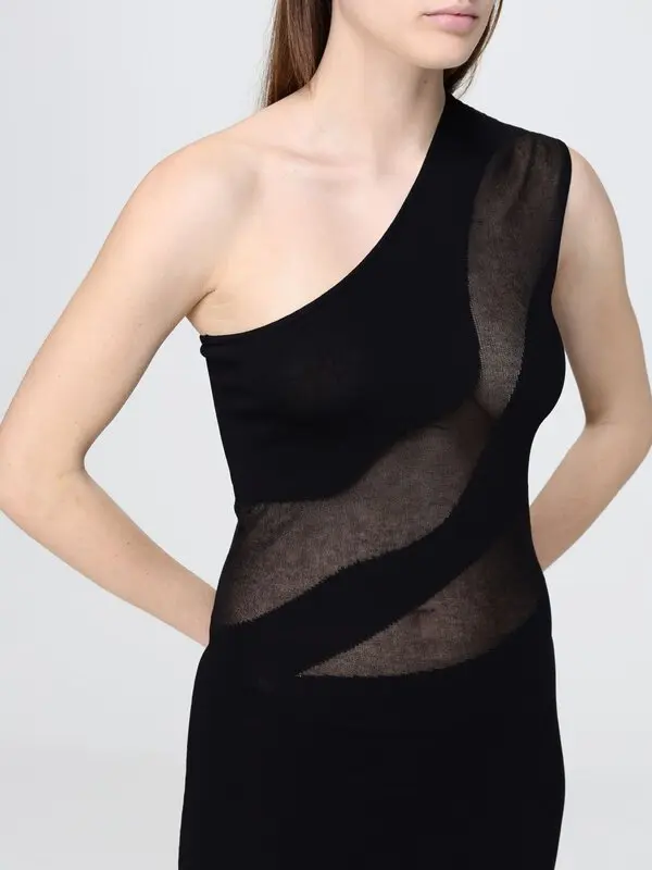 Federica Tosi Asymmetrical One-shoulder Sheer Knit Maxi Dress