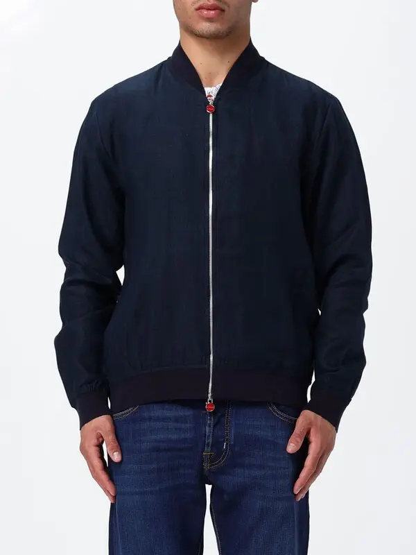 Kiton Linen Bomber Jacket With Elasticated Collar And Zip Closure