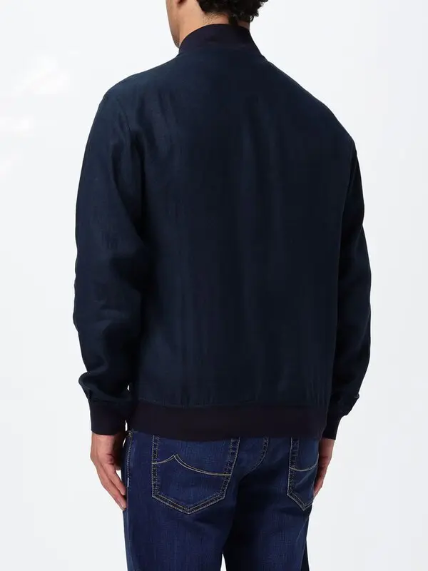 Kiton Linen Bomber Jacket With Elasticated Collar And Zip Closure