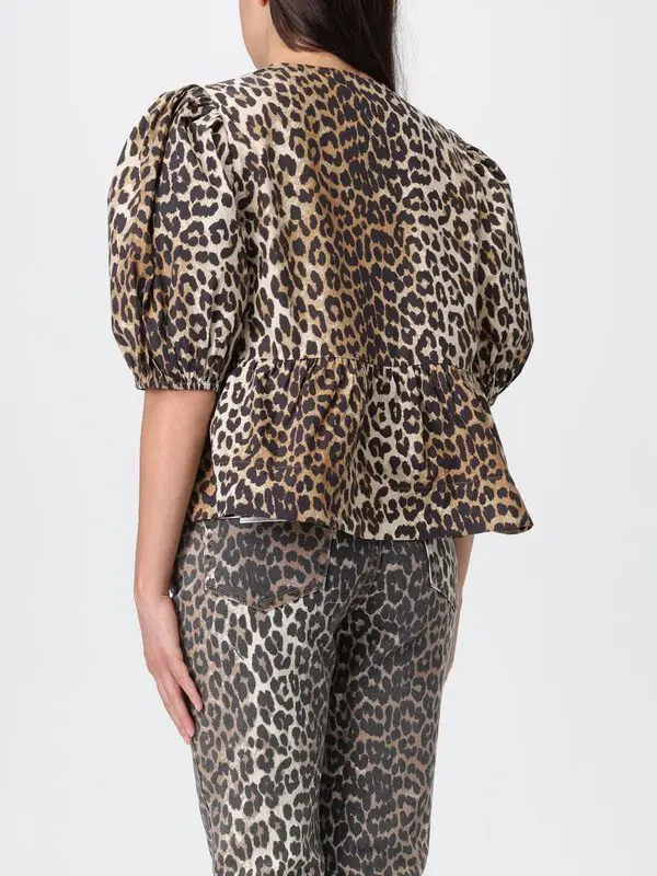 GANNI Leopard Print Peplum Top - Brown