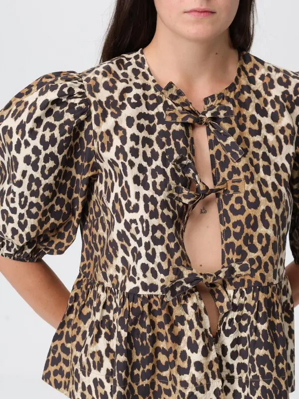 GANNI Leopard Print Peplum Top - Brown