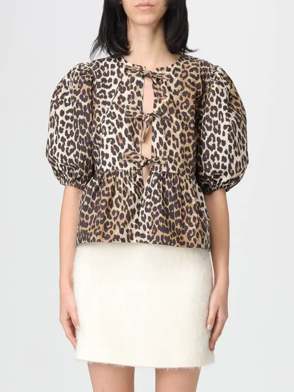 GANNI Leopard Print Peplum Top