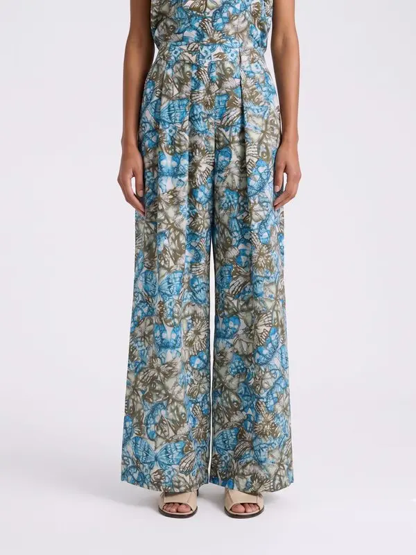 Momoni Printed Silk Palazzo Trousers - Avion