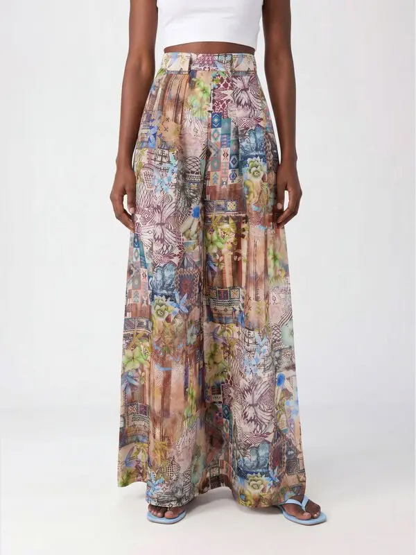 Momoni Palazzo Trousers In Printed Silk - Multicolor