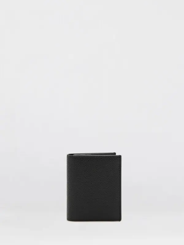 Thom Browne Grained Leather Bifold Wallet With Stripe Detail - Black
