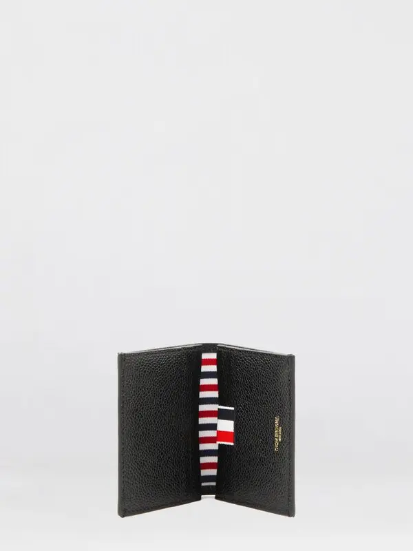 Thom Browne Grained Leather Bifold Wallet With Stripe Detail