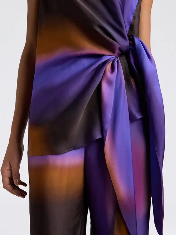 Momoni Sleeveless Viscose Top With Abstract Print And Draped Detail