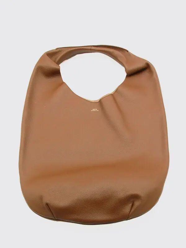 A.p.c. Le Neige Large Shoulder Bag In Grained Leather With Laminated Logo - Hazel