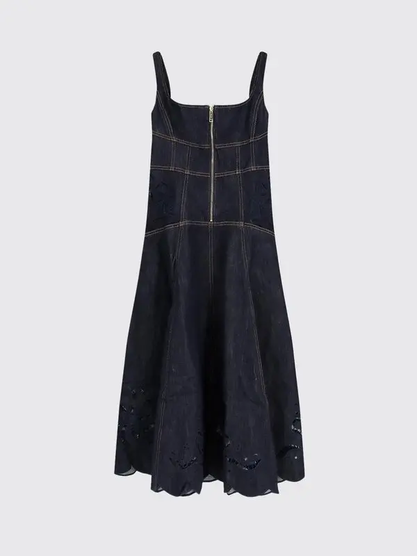 SELF-PORTRAIT Lace-trimmed Cotton Denim Midi Dress