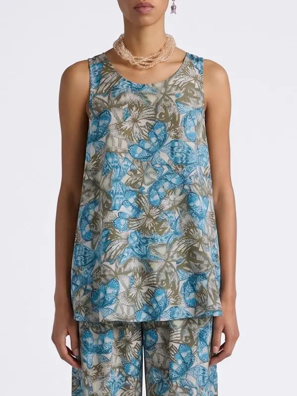 Momoni Sleeveless Silk Top With Butterfly Print