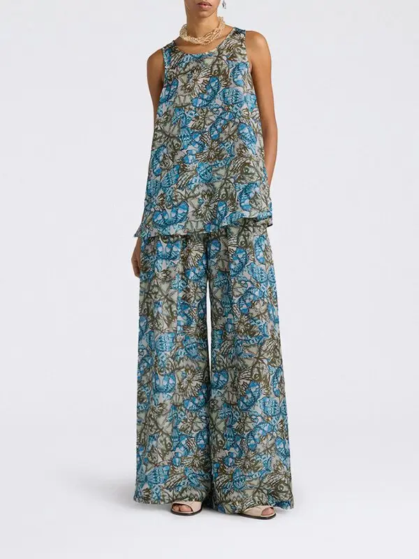 Momoni Sleeveless Silk Top With Butterfly Print