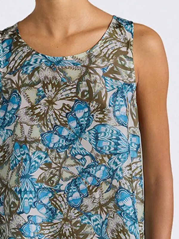 Momoni Sleeveless Silk Top With Butterfly Print