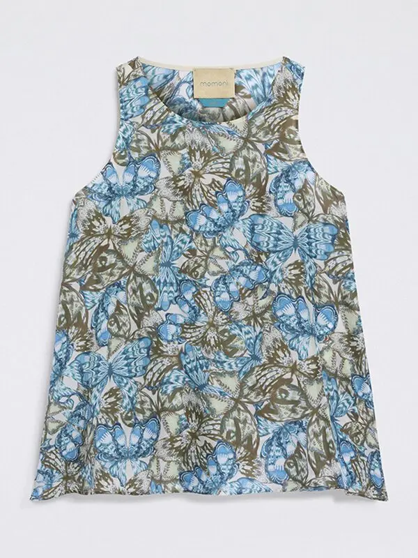 Momoni Sleeveless Silk Top With Butterfly Print