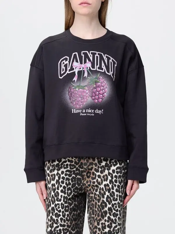 GANNI Printed Organic Cotton Crew-neck Sweatshirt - Black
