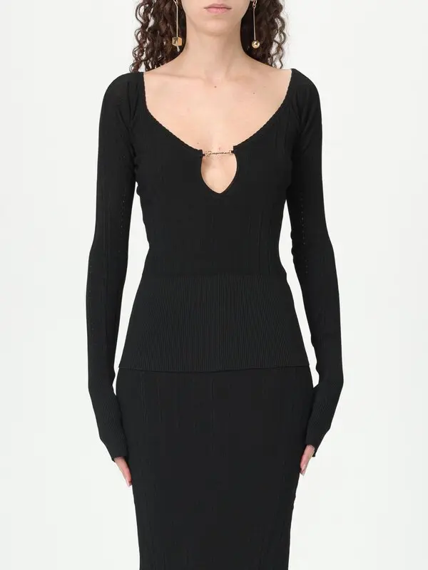 Jacquemus Ribbed Knit Jumper With Gold-tone Detail - Black