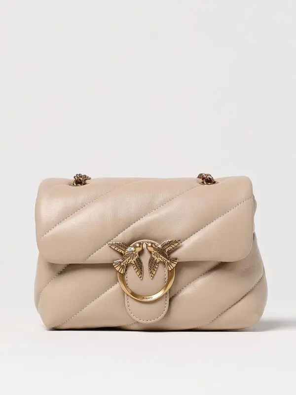 Pinko Quilted Leather Mini Bag With Chain Strap - Beige