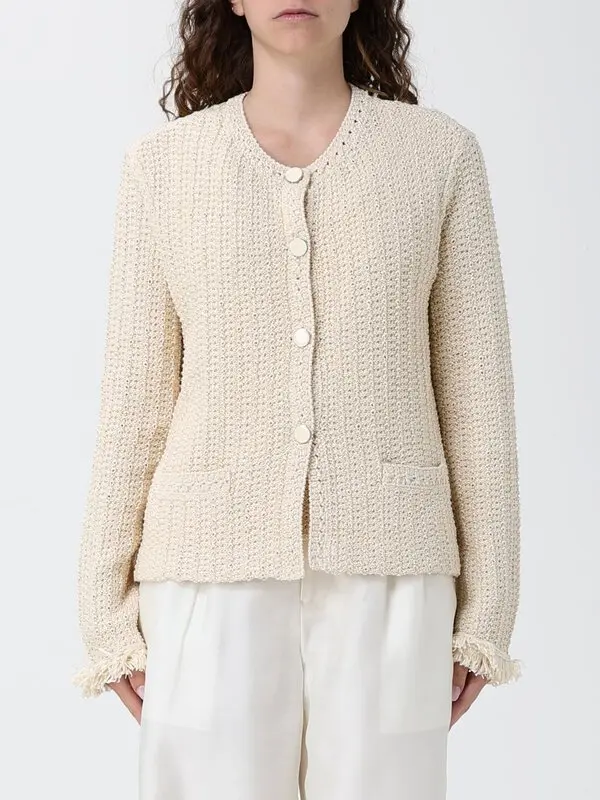 Emporio Armani Textured Knit Jacket With Fringe Detail - Ivory