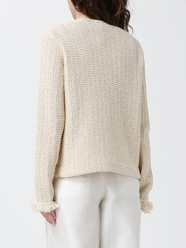 Emporio Armani Textured Knit Jacket With Fringe Detail - Ivory