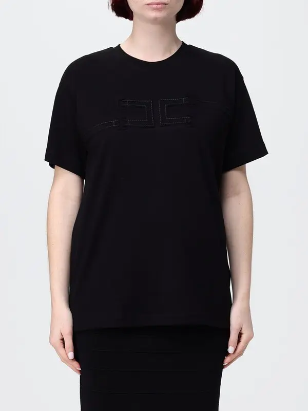 Elisabetta Franchi Cotton T-shirt With Embroidered Logo - Black