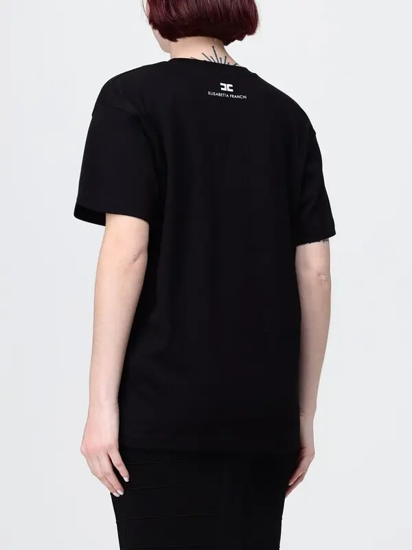 Elisabetta Franchi Cotton T-shirt With Embroidered Logo - Black