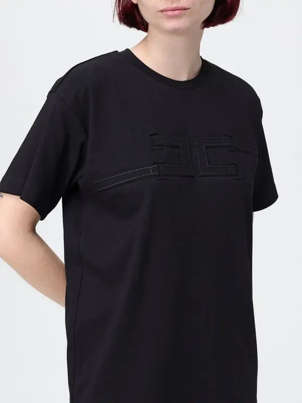 Elisabetta Franchi Cotton T-shirt With Embroidered Logo - Black