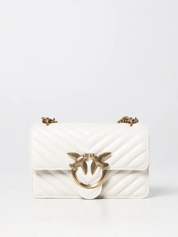 Pinko Quilted Leather Mini Bag With Bird Clasp - White 1
