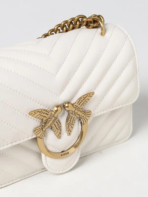 Pinko Quilted Leather Mini Bag With Bird Clasp - White 1