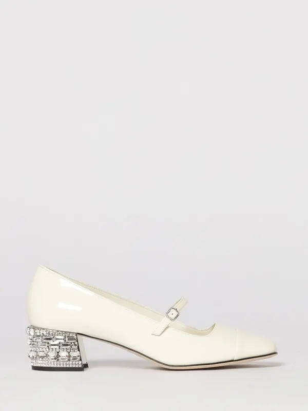 JIMMY CHOO Elisa Patent Mary Jane With Jewel Heel - White