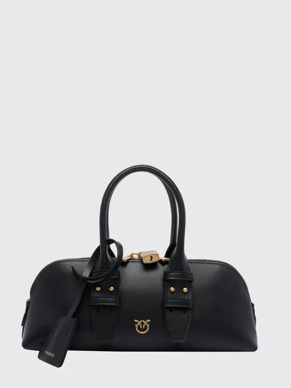 Pinko Escape Smooth Leather Handbag With Love Birds Logo - Black