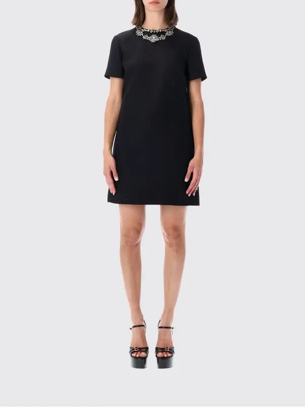 Valentino Garavani Embellished Neckline Mini Dress - Black